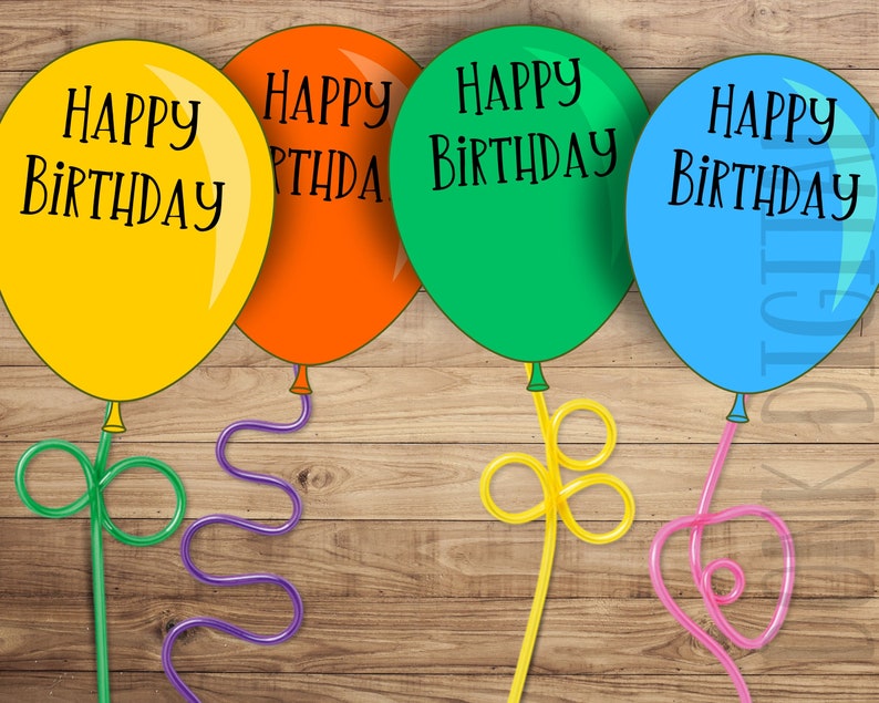 Birthday Balloon Straw Toppers: Printable (PDF) - Etsy