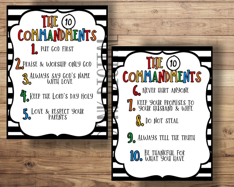 The Ten Commandments - 8x10- Sunday School Printable - Church Printable ...