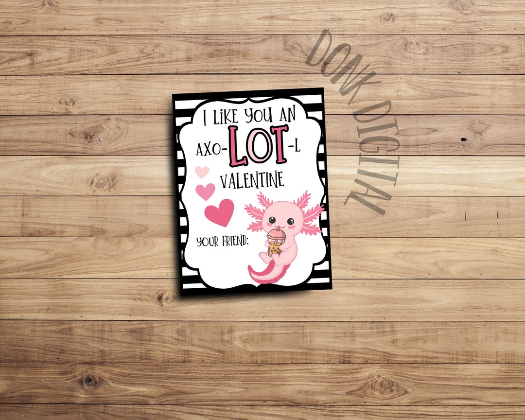 Axolotl Valentine Cards: Printable Valentine's Day Tags (PDF) - Etsy