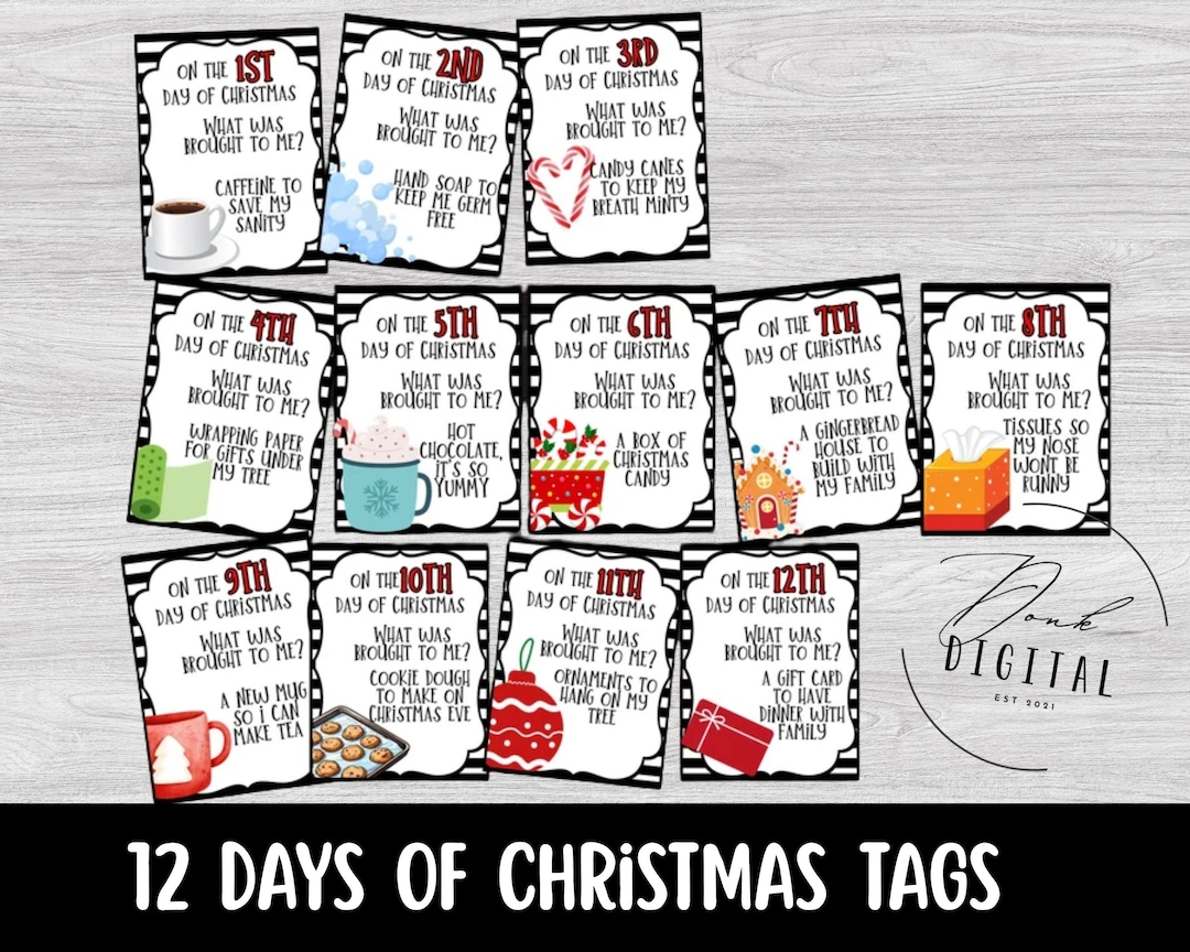 12 Days of Christmas Gift Tags: Printable (PDF) - Etsy
