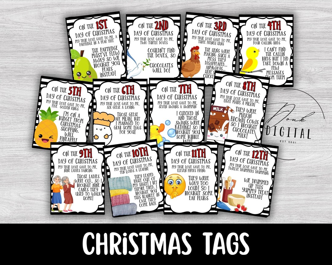 Funny 12 Days of Christmas Tags: Printable (PDF) - Etsy
