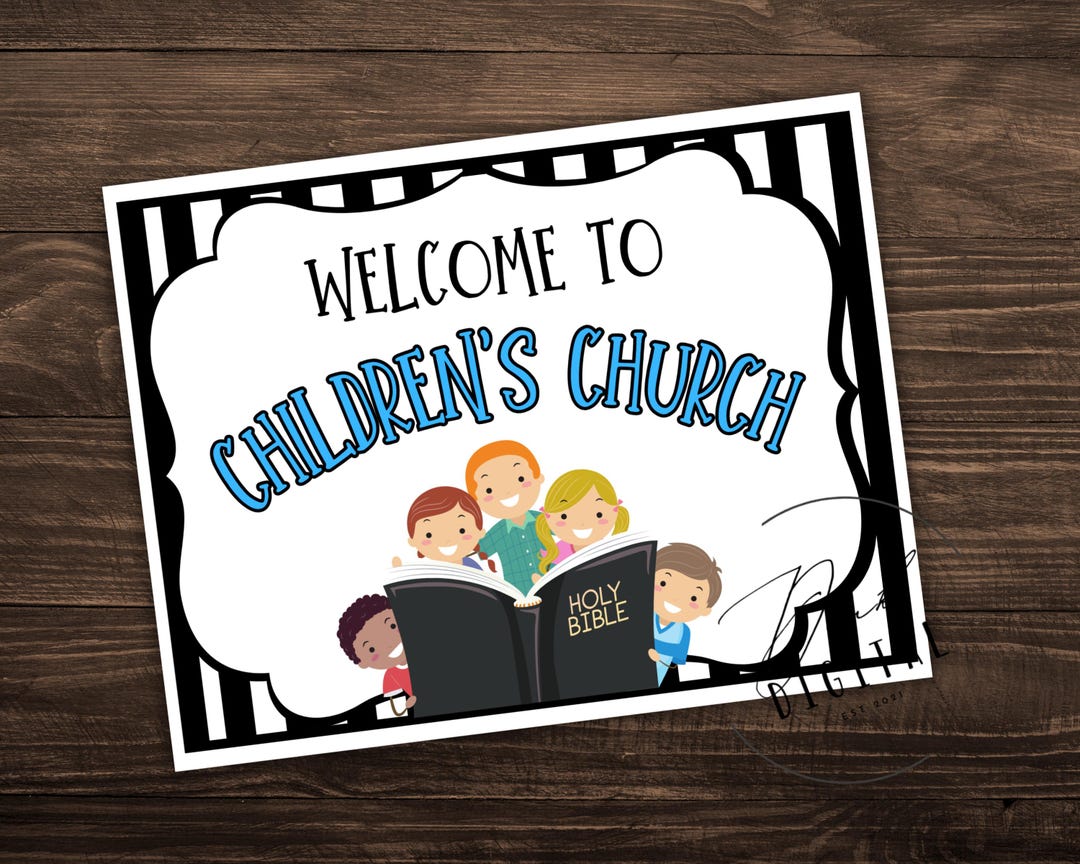 Children's Church Welcome Sign | Kids With Bible Printable (PDF) - Etsy