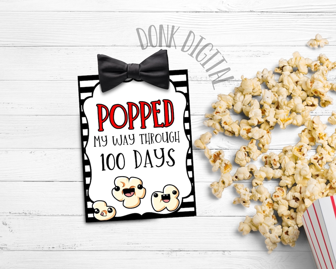 100 Days of School Popcorn Gift Tag: Teacher Student Printable (PDF) - Etsy