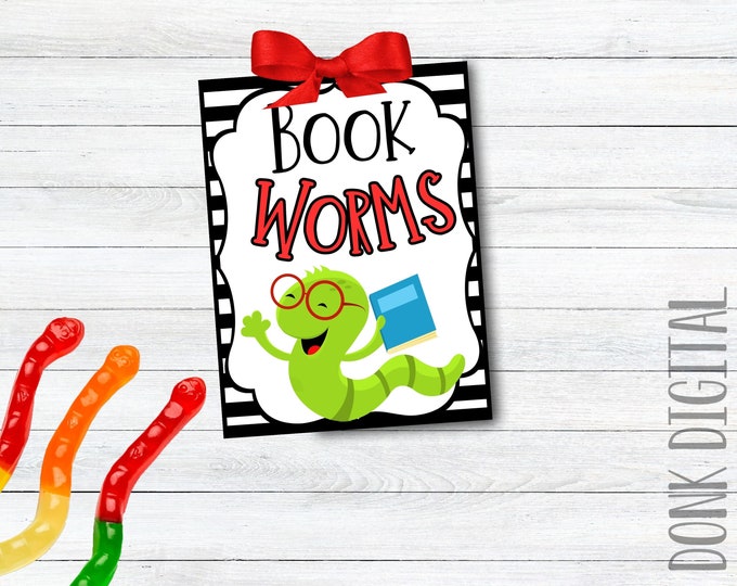 INSTANT Download-back to School Treat Bag Tags: Book Worm printable PDF ...