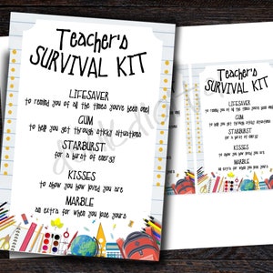 Teacher Survival Kit -teacher Appreciation - Printable Survival Kit ...