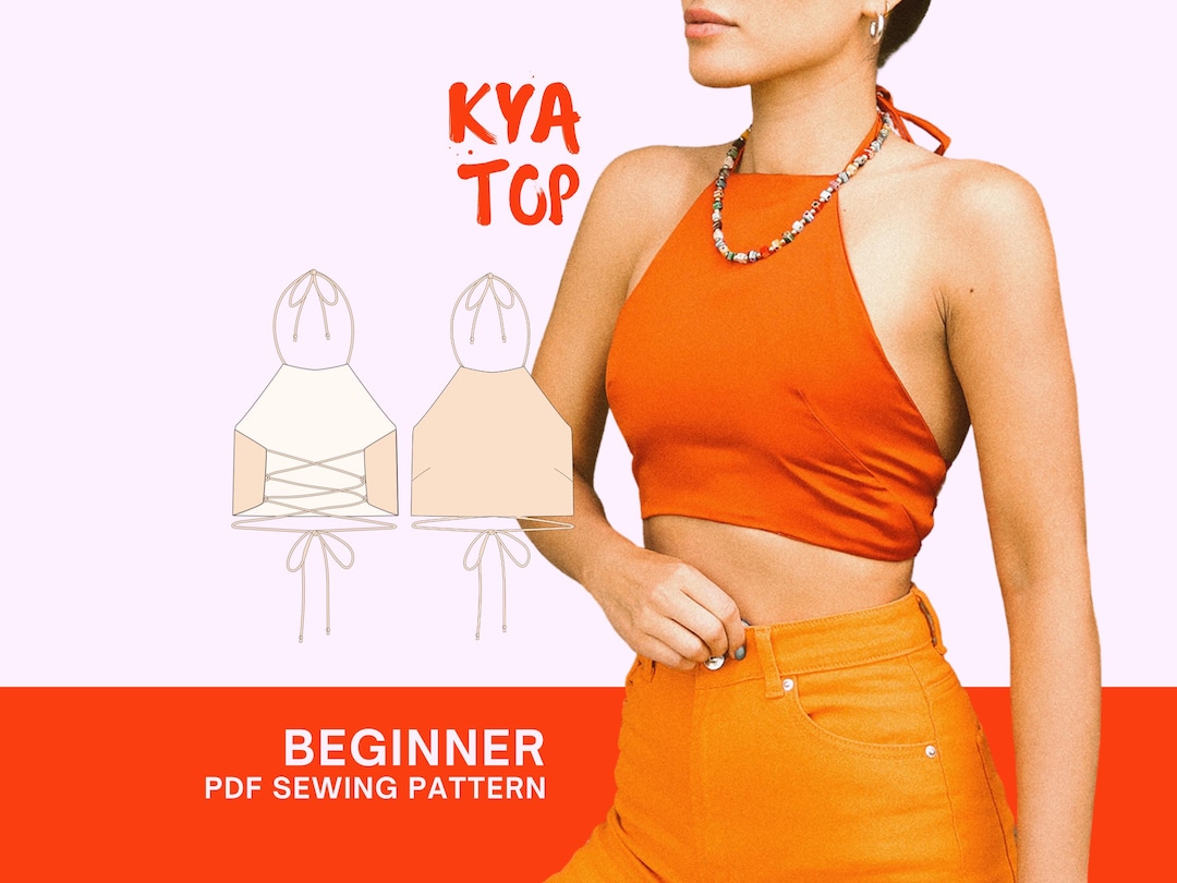 Y2K Halter Top Sewing Pattern: Cutout Backless Crop (PDF Digital ...