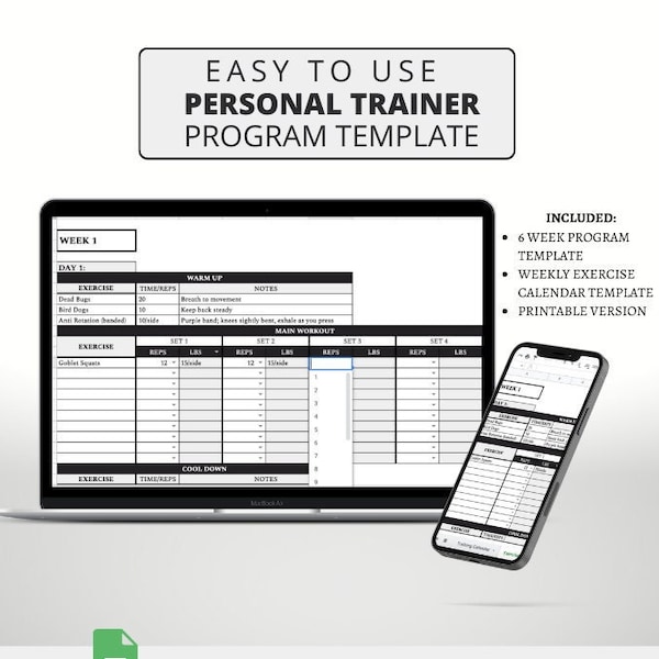 Spreadsheet Personal Trainer - Etsy