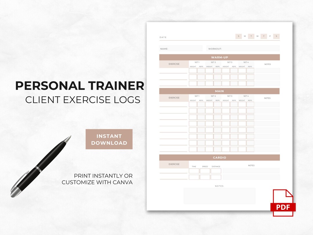 Printable Workout Forms: Personal Trainer Client Exercise Logs (PDF) - Etsy