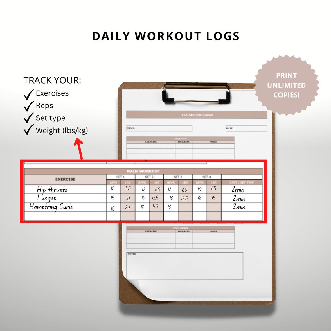 Printable Workout Tracker Template / Workout Planner PDF, Exercise ...