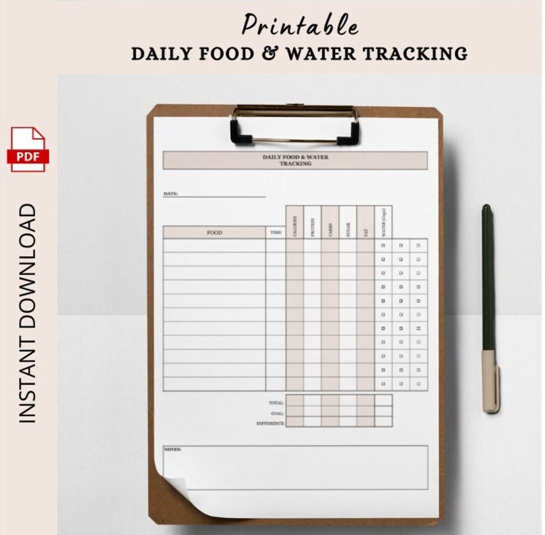 Printable Food Tracking Sheet: Nutrition & Fitness Journal (PDF ...