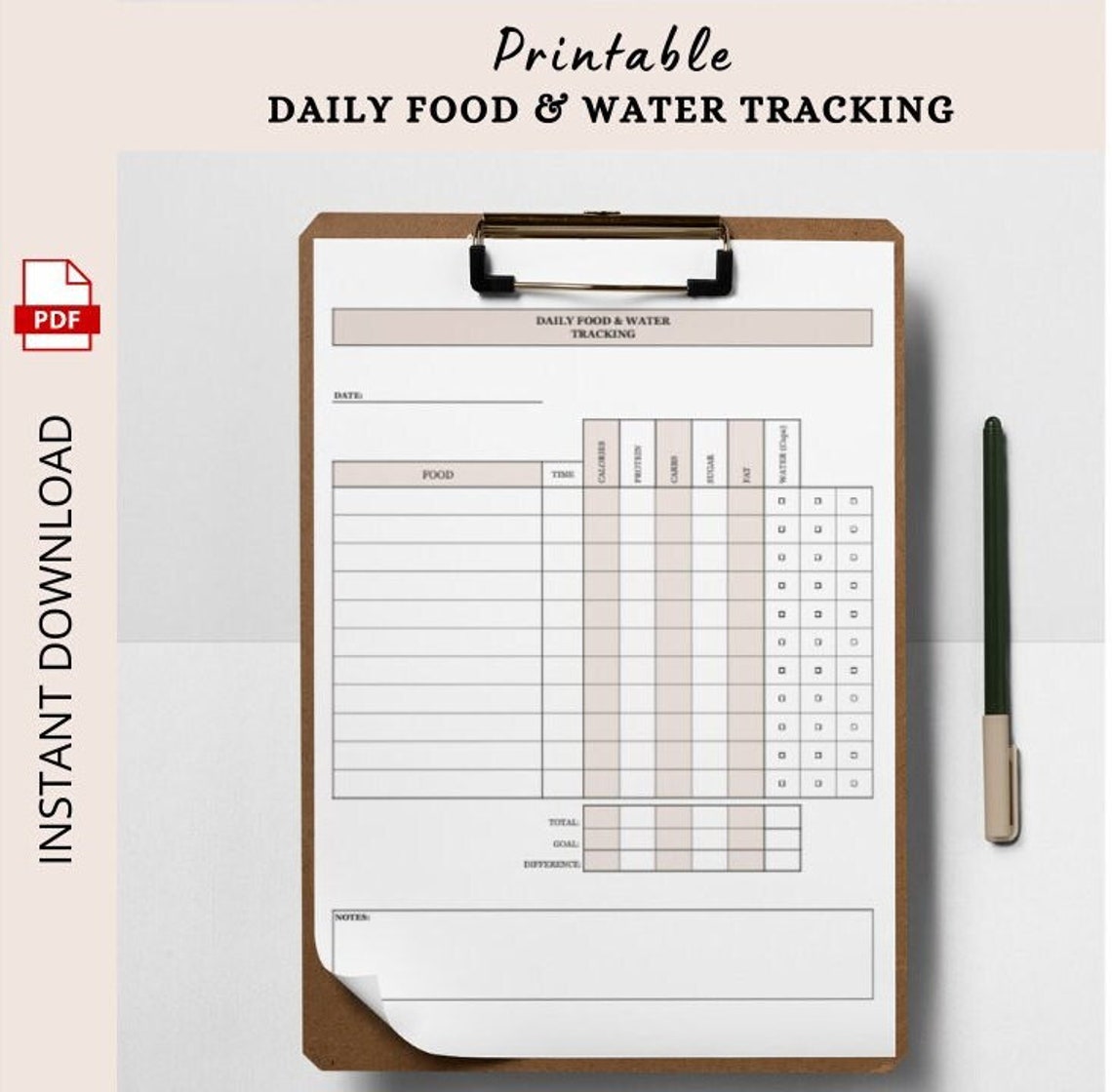Printable Food Tracking Sheet Template / Food Journal / Habit Tracking ...