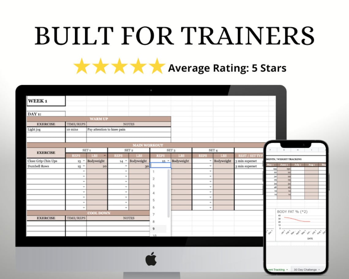 Printable Workout Tracker for Personal Training / Exercise Log ...