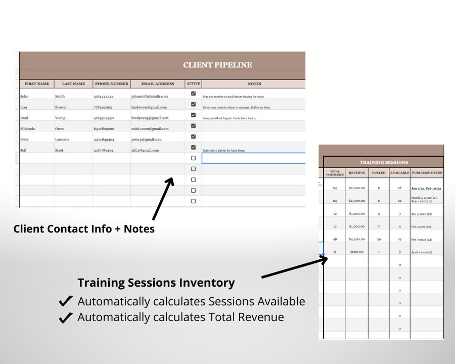 Personal Trainer Client Tracker Templates for Business Management ...