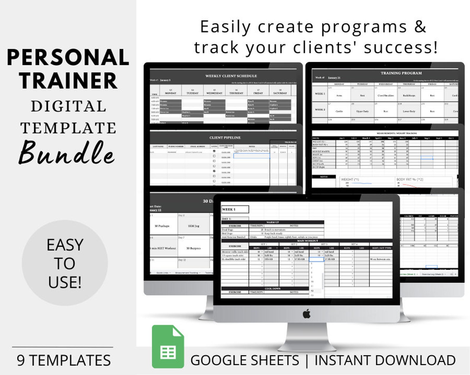 Personal Training Template, Digital Workout Program, Exercise Planner ...