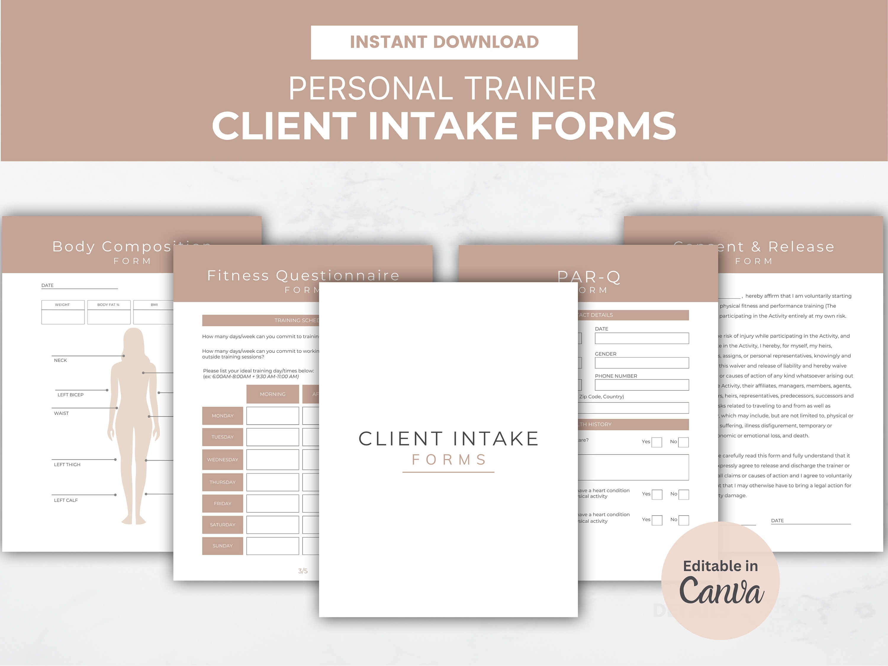 Personal Trainer Client Intake Forms: Editable Assessment Templates ...