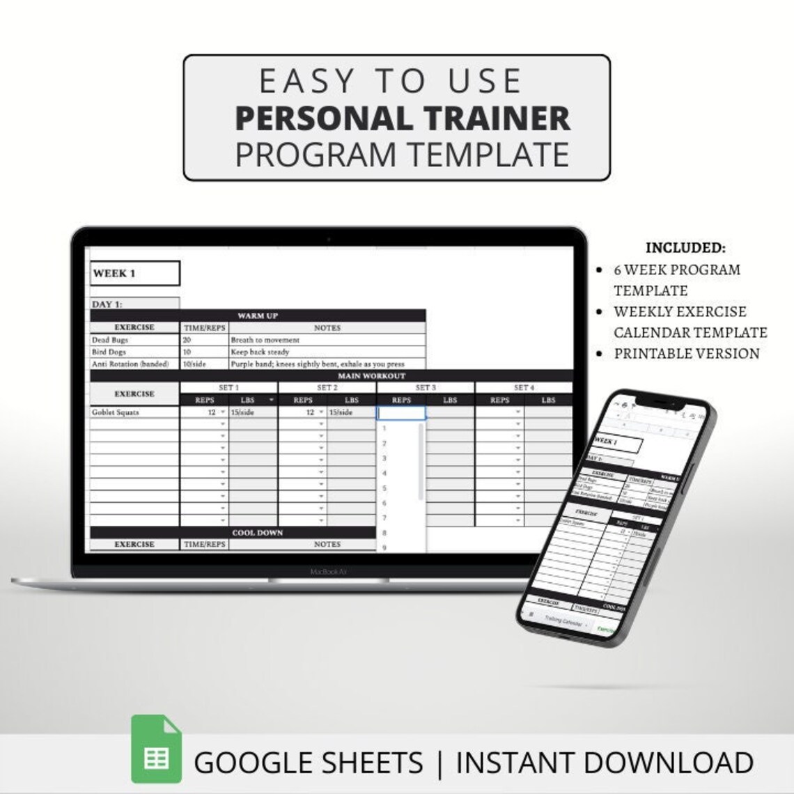Kinesiologist / Personal Trainer White Label Spreadsheet Templates ...