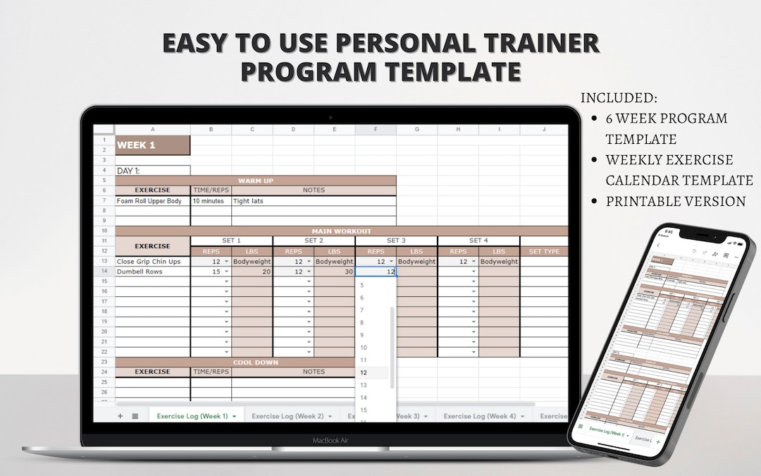 Personal Trainer Program Template: 6-week Workout Tracker (PDF) - Etsy