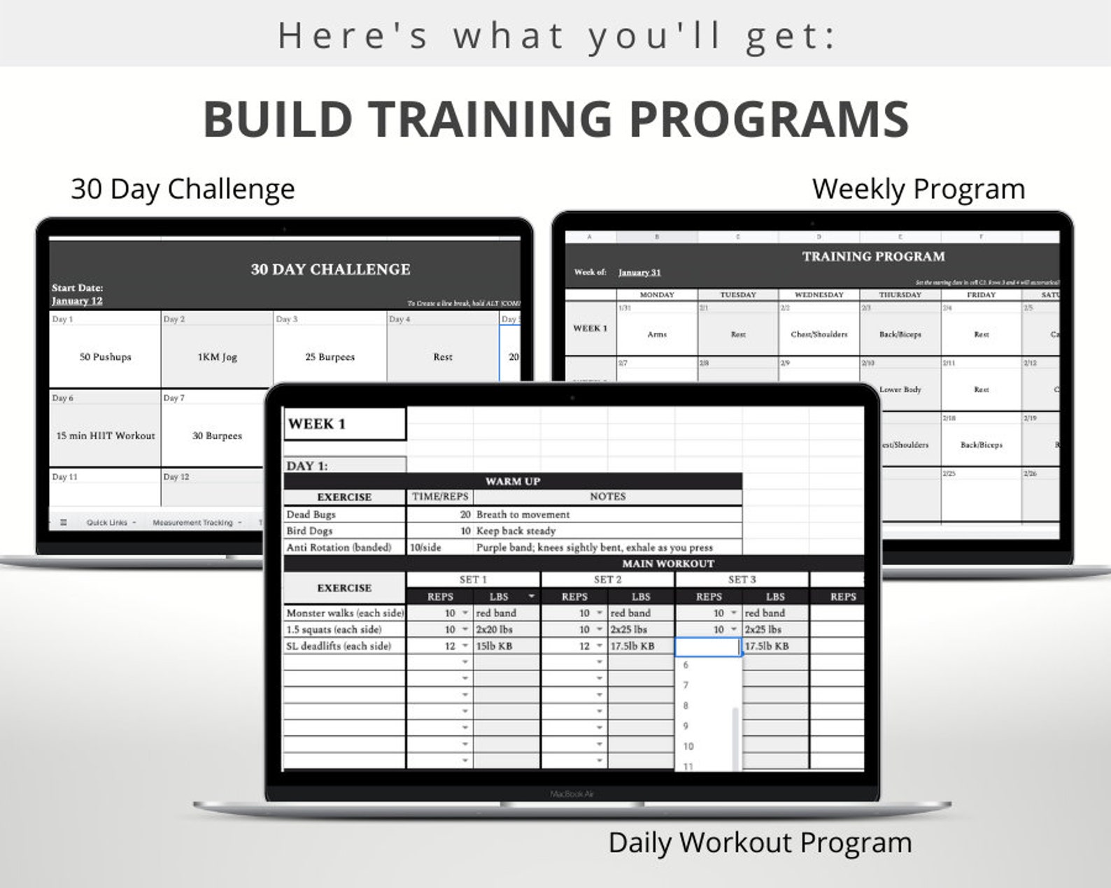 Personal Training Template, Digital Workout Program, Exercise Planner ...