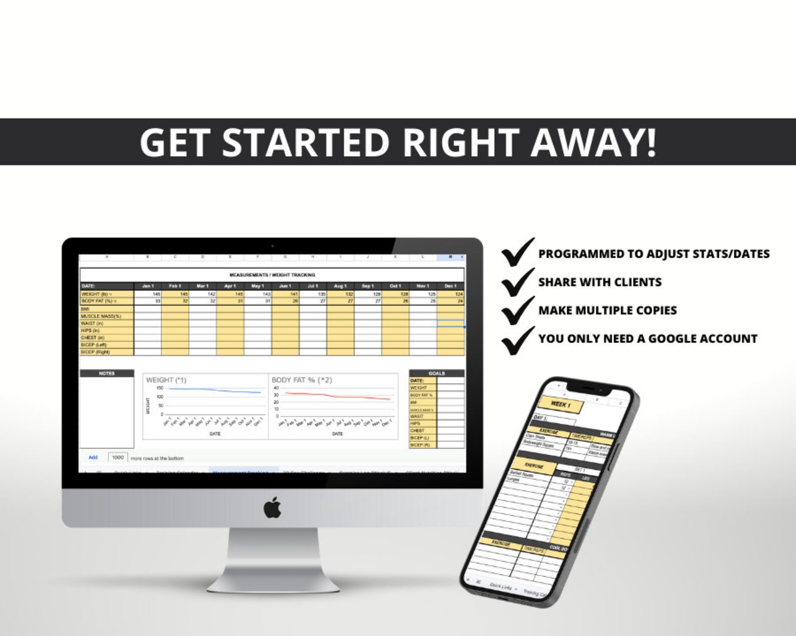 Personal Trainer Program Template: Client Tracking Google Sheets ...