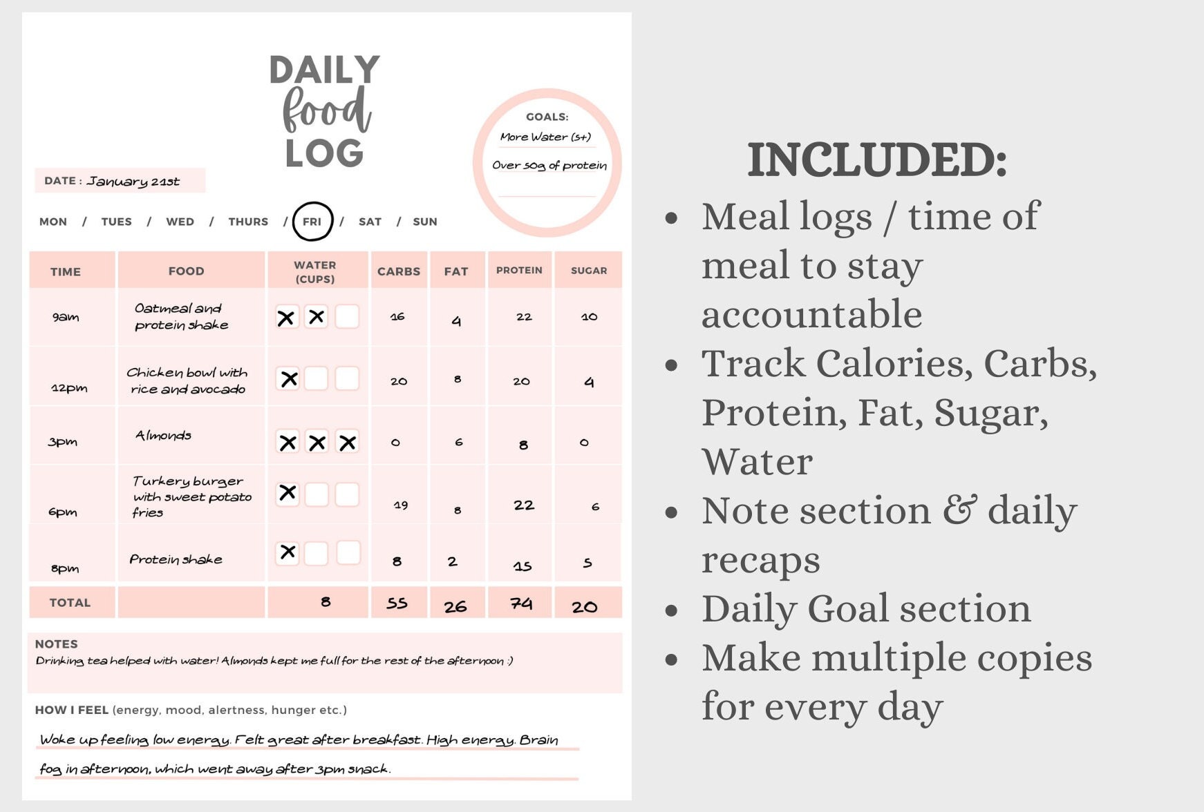 Printable Daily Meal Planner - Digital Food/calorie Tracker - Self Care ...