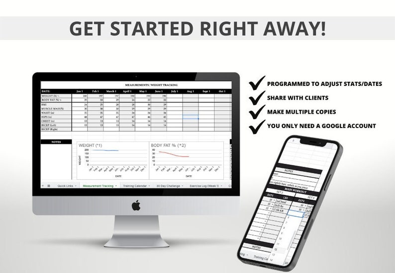 Personal Training Template, Digital Workout Program, Exercise Planner ...