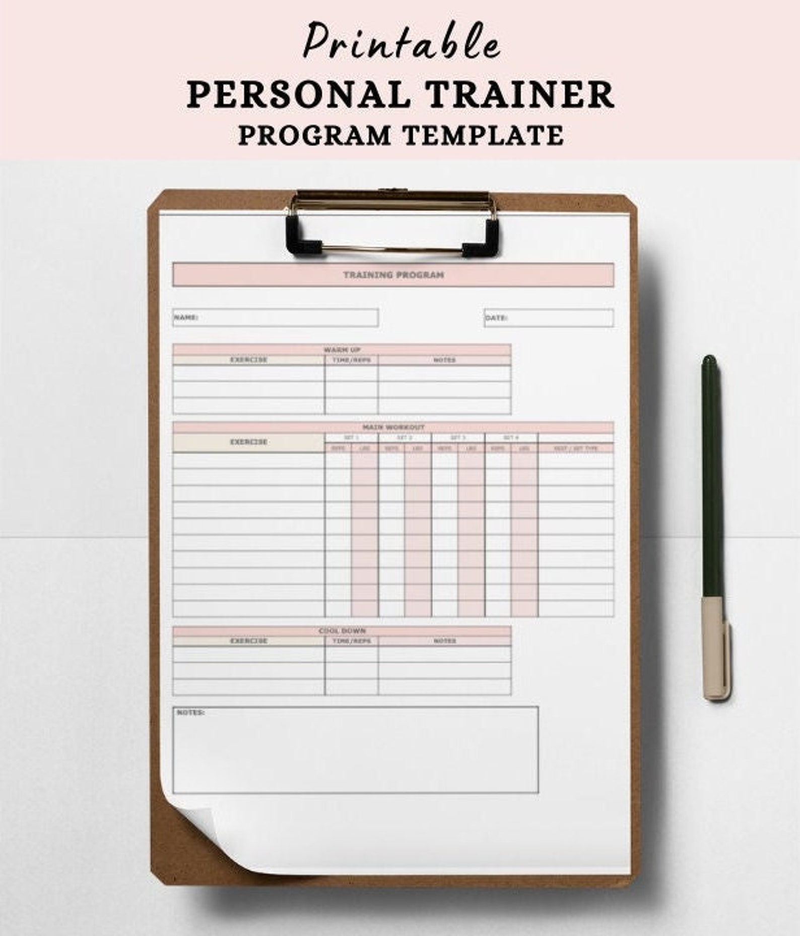 Exercise Tracker, Personal Training Program Template / PDF Template ...