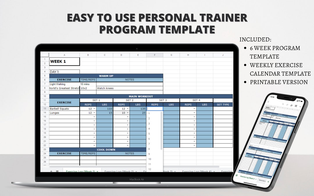 Personal Trainer Program Template: 6-week Exercise Logs (PDF) - Etsy Australia