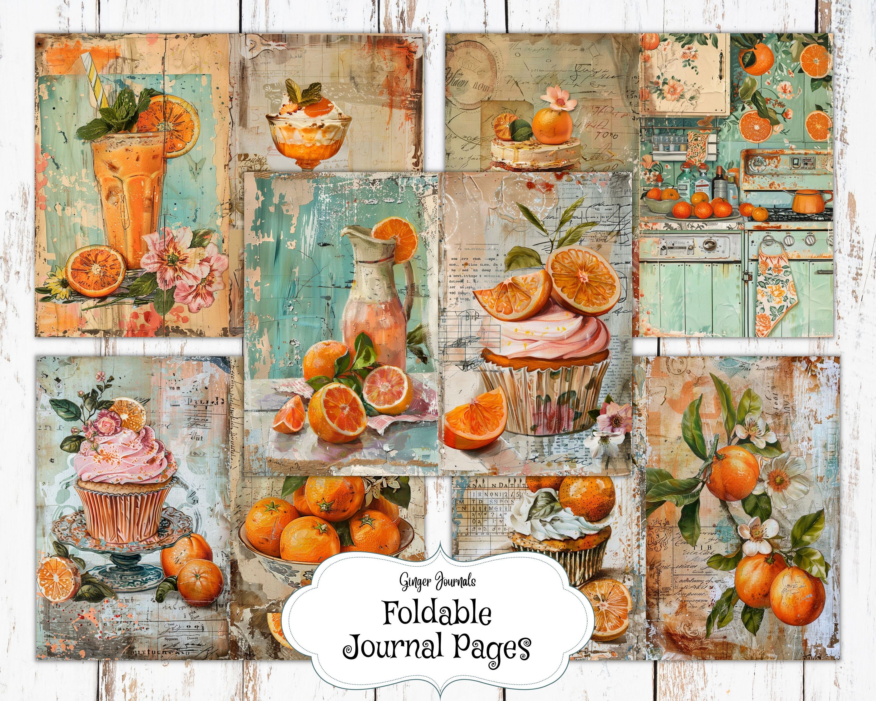 Vintage Collage Orange Junk Journal Kit, Junk Journal Printable, Junk ...