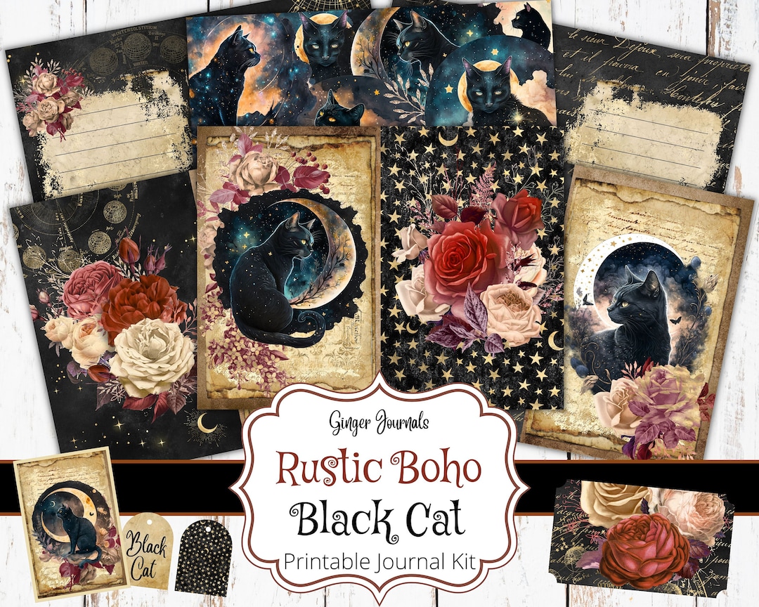 Black Cat Junk Journal Kit, Junk Journal Printable, Junk Journal Paper ...
