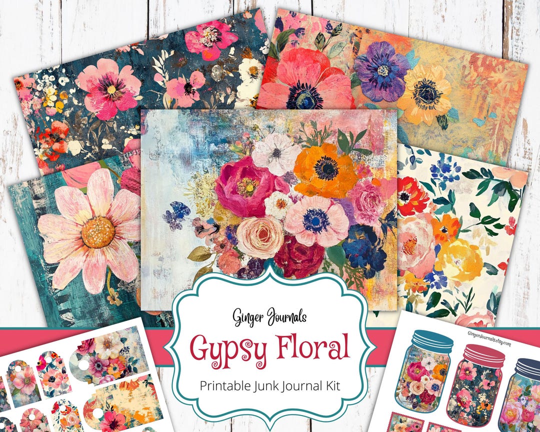 Gypsy Floral Junk Journal Kit, Flower Junk Journal, Boho Ephemera, Junk ...