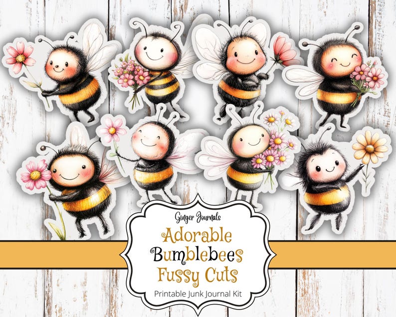 Adorable Bumblebee Fussy Cuts, Junk Journal Printable, Junk Journal Kit ...