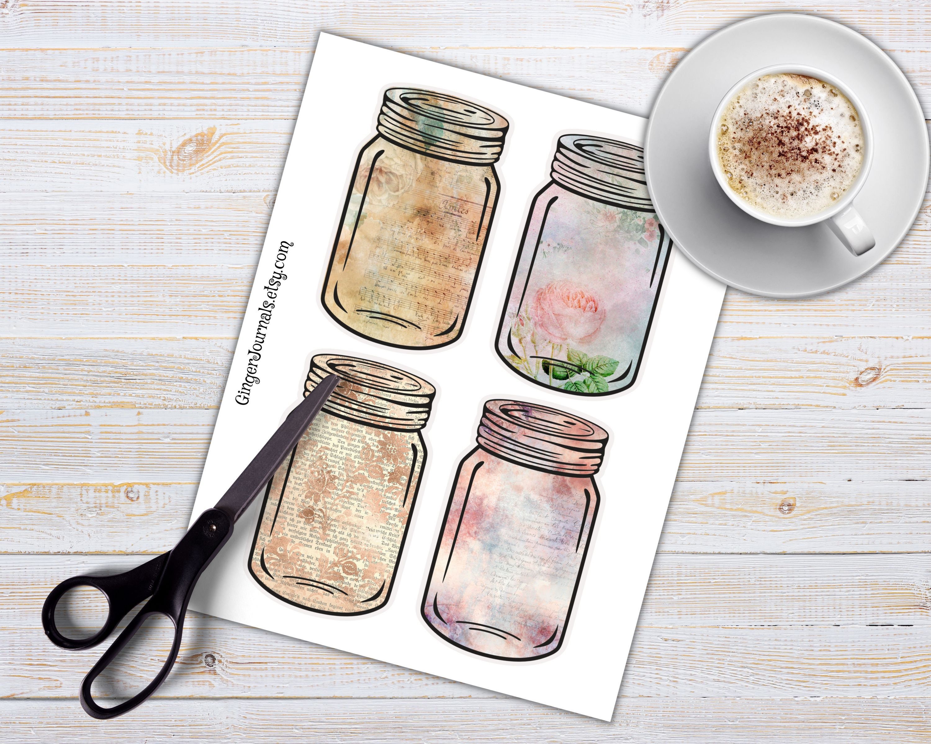 Ephemera Mason Jars, Shabby Jars, Junk Journal Kit, Junk Journal ...