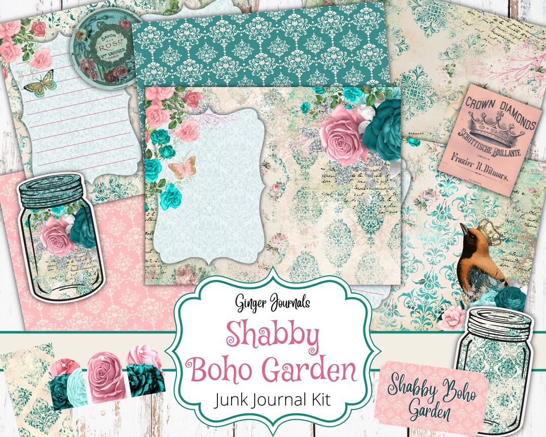 Shabby Boho Garden Junk Journal Kit, Junk Journal Printable, Junk ...