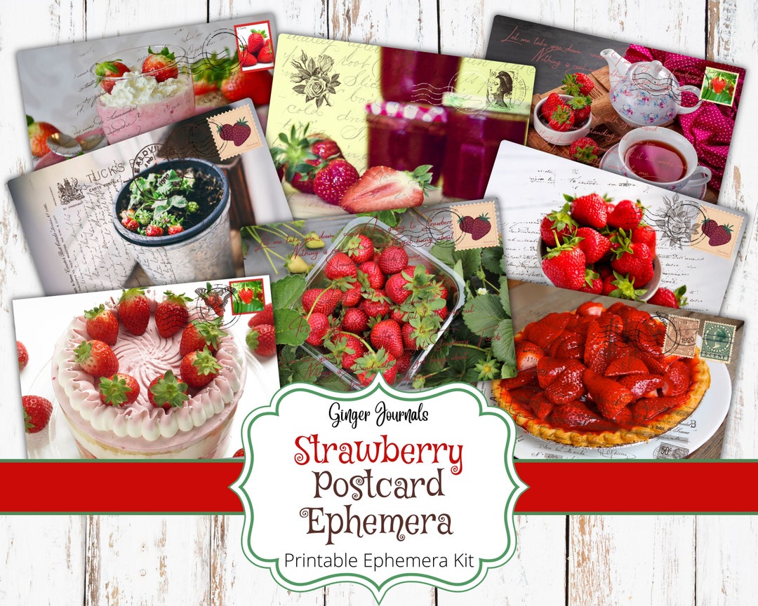 Strawberry Postcard Ephemera Junk Journal Printable - Etsy