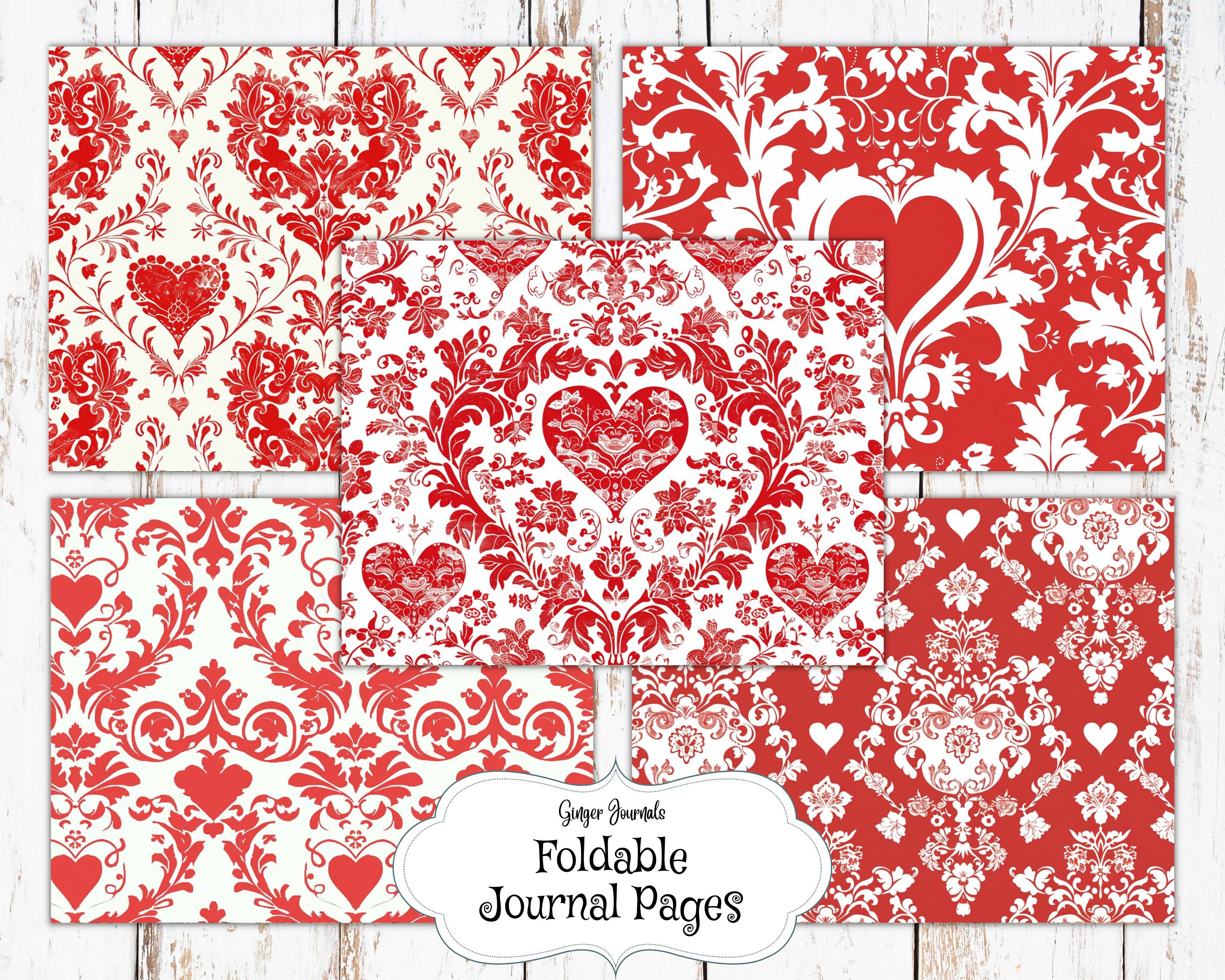 Love Red Damask Junk Journal Kit, Red Ephemera, Junk Journal Printable ...
