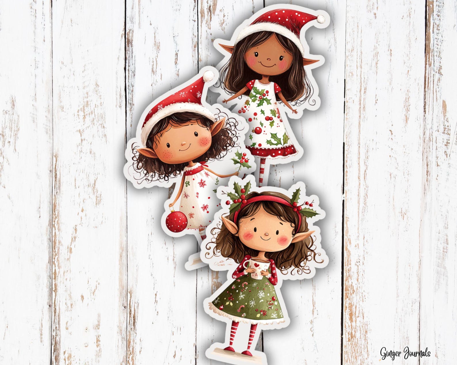 Christmas Elf Girls Fussy Cuts, Printable Christmas Tags, Junk Journal ...