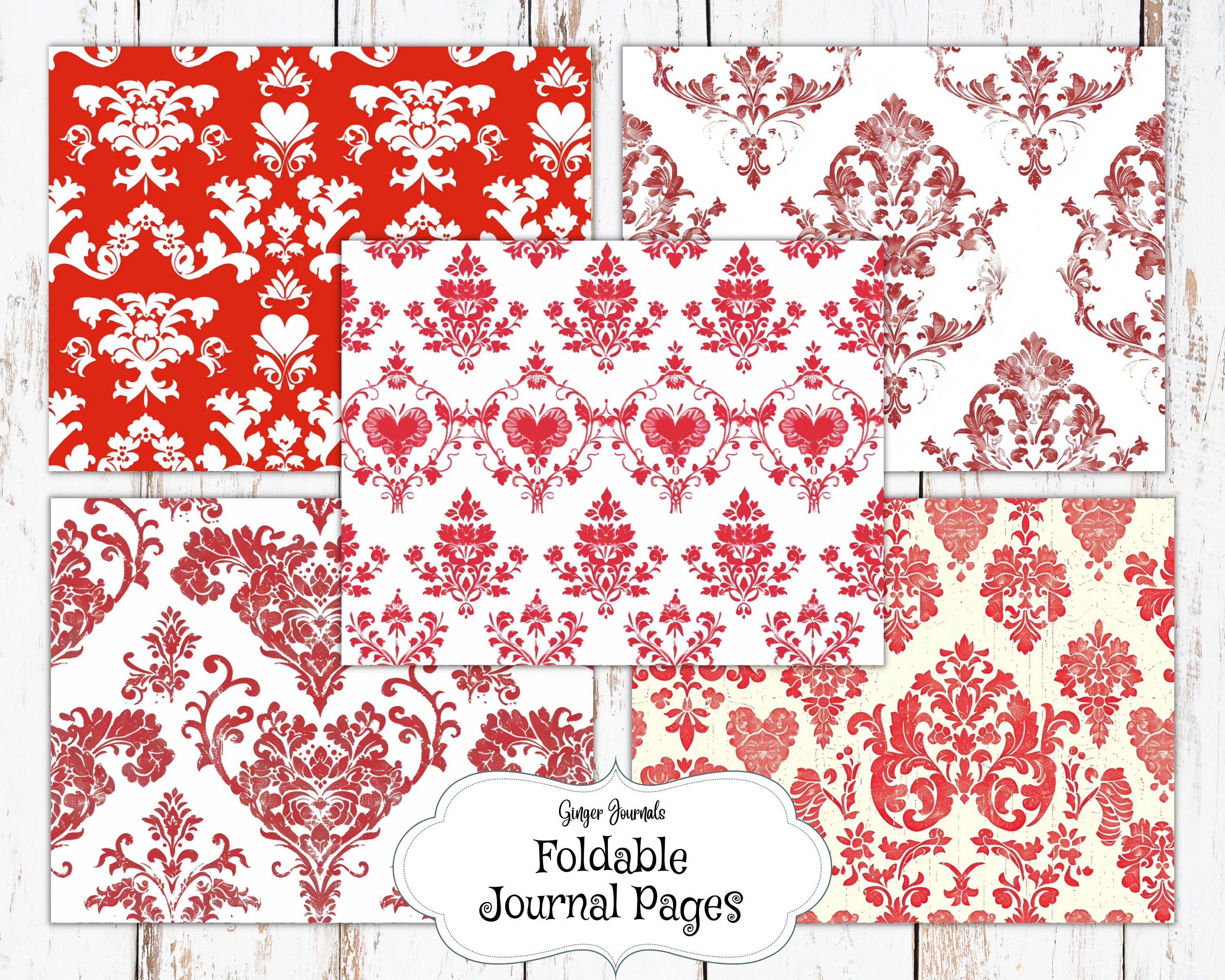 Love Red Damask Junk Journal Kit, Red Ephemera, Junk Journal Printable ...