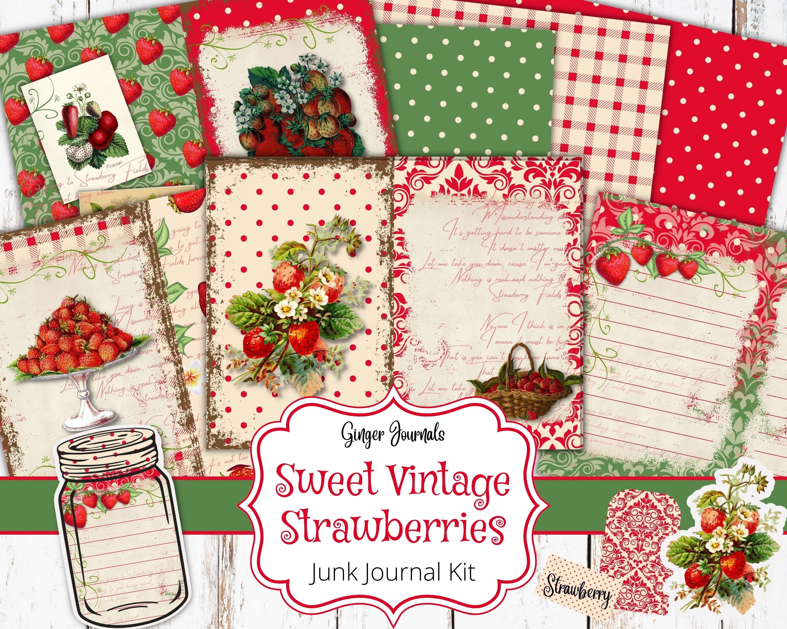 Strawberry Junk Journal Kit, Junk Journal Printable, Junk Journal Paper ...