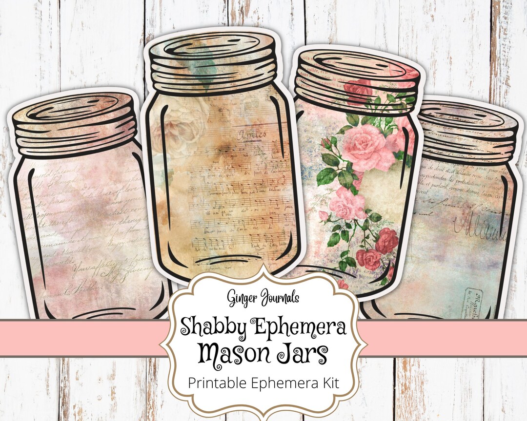 Ephemera Mason Jars, Shabby Jars, Junk Journal Kit, Junk Journal ...