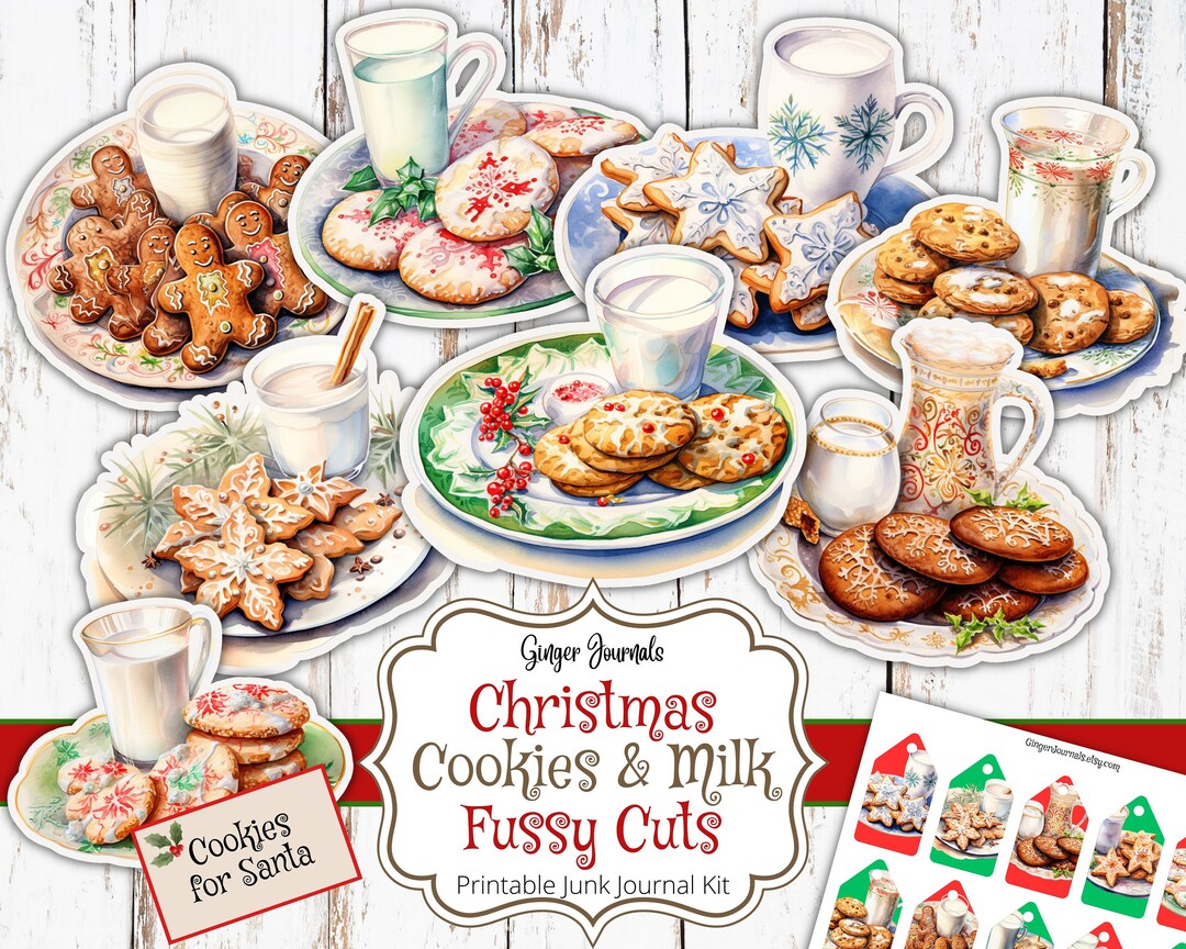 Christmas Cookies and Milk Fussy Cuts, Junk Journal Kit, Junk Journal ...
