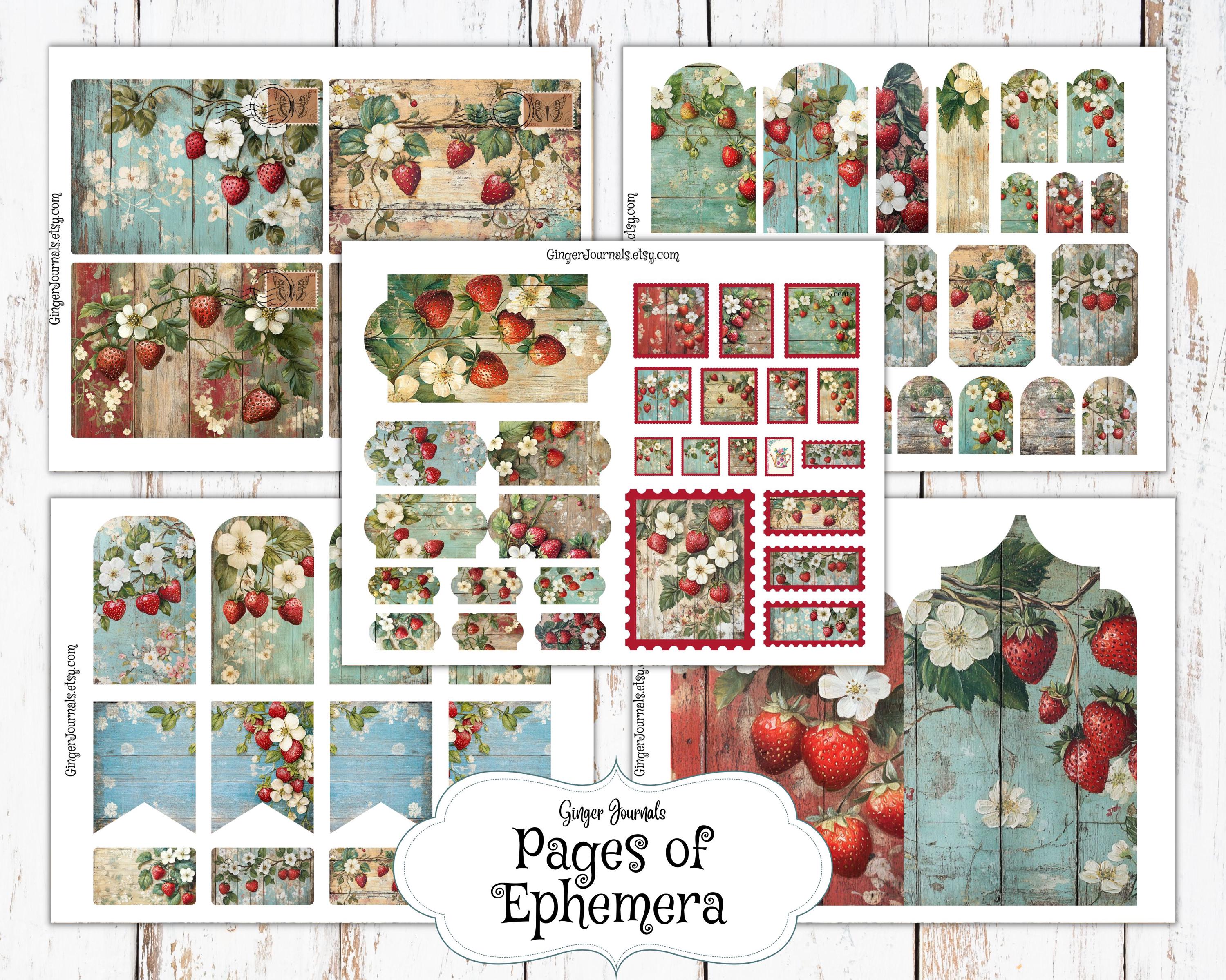Shabby Barnwood Strawberries Ephemera Kit, Junk Journal Kit, Printable ...