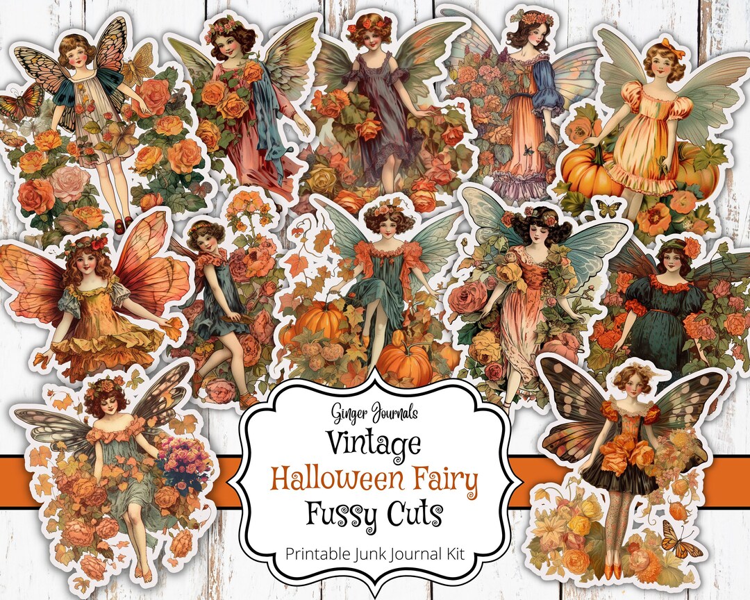 Halloween Fairy Fussy Cuts, Vintage Fairy Ephemera, Autumn Ephemera ...