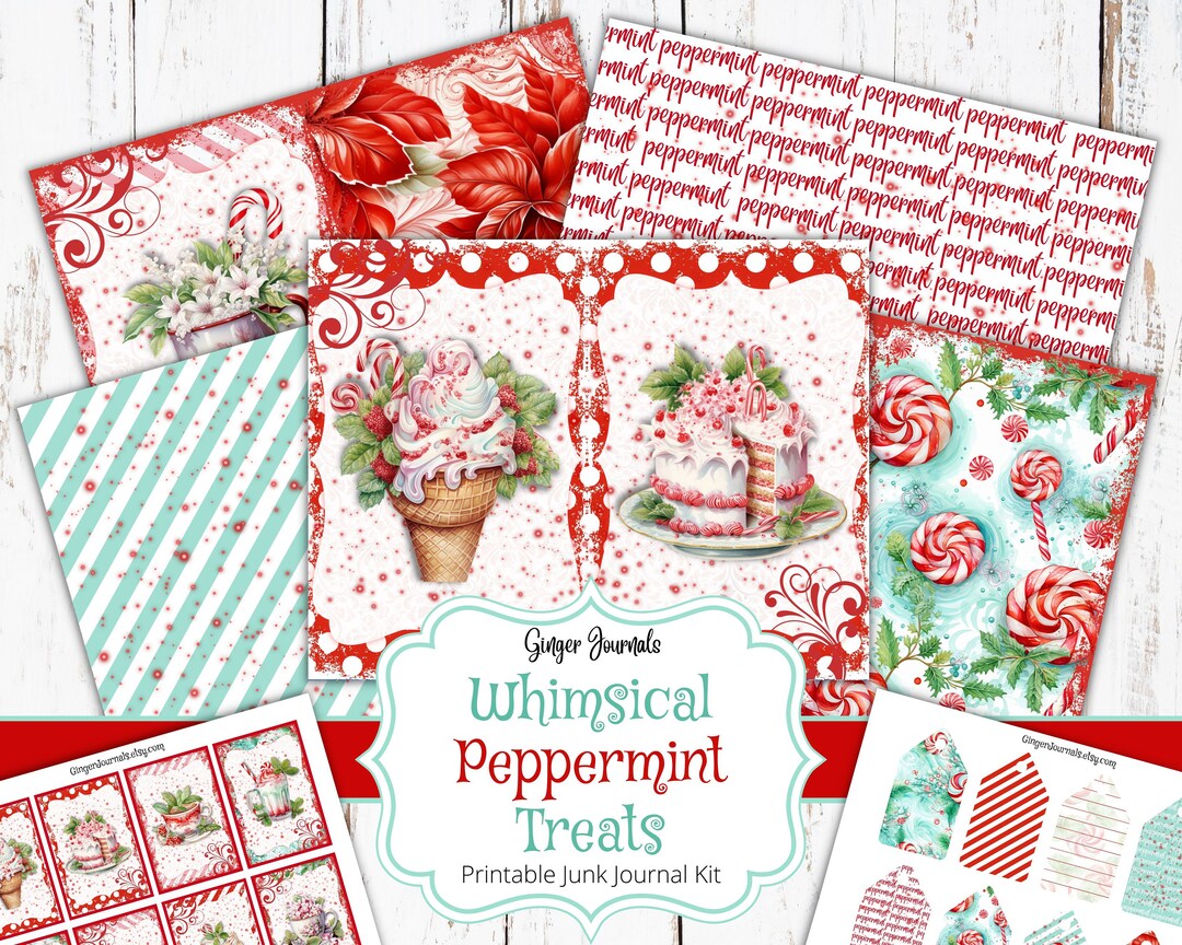 Whimsical Peppermint Treats Junk Journal Kit, Junk Journal Printable ...
