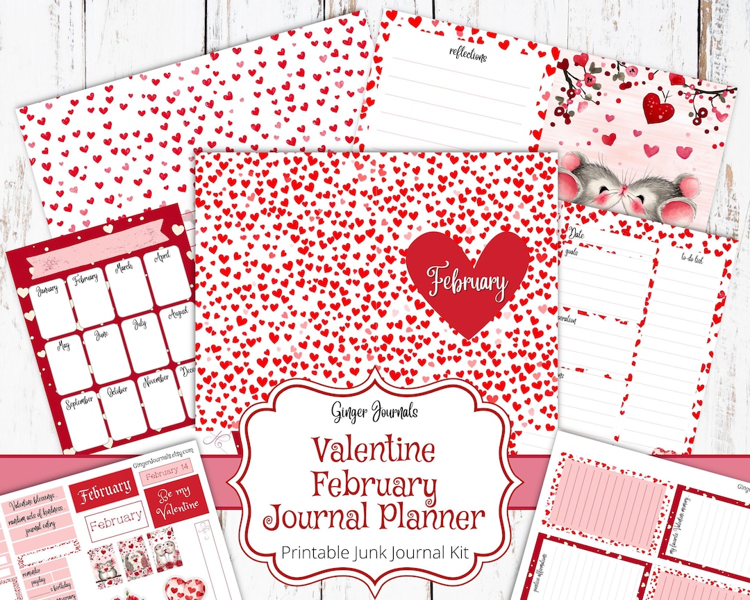 February Planner Junk Journal Kit, Valentines, Weekly Planner, Junk ...