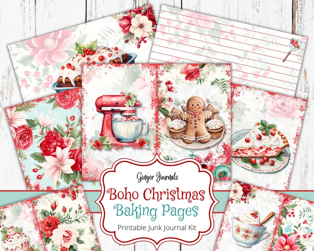 27 Page Boho Christmas Baking Junk Journal Pages, Junk Journal Kit ...