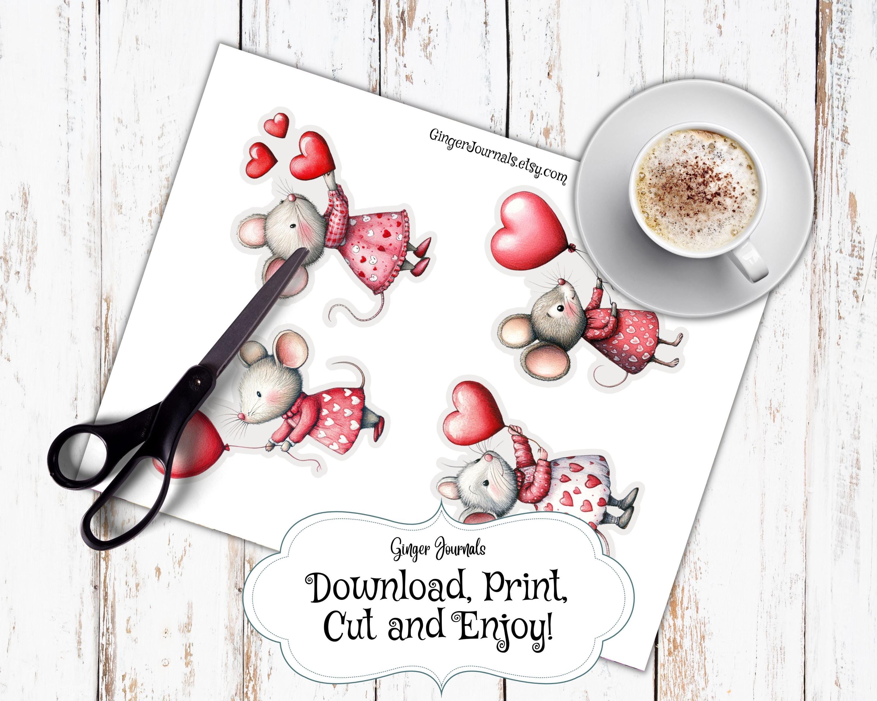 Valentine Mice Fussy Cuts, Valentines Animals, Junk Journal Kit, Junk ...