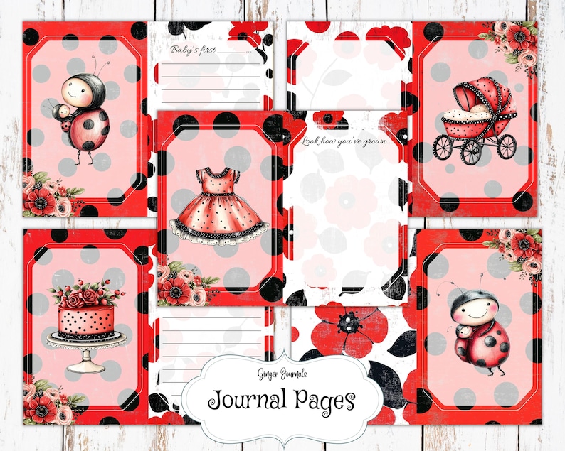 New Baby Ladybug Junk Journal Kit, Junk Journal Printable, Ladybugs ...