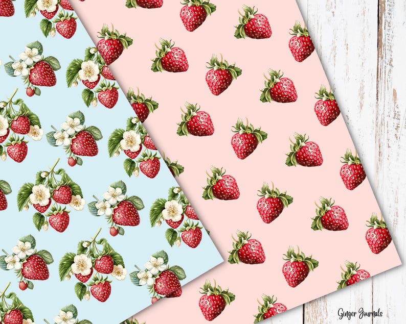Strawberry Color-match Pattern Pages, Junk Journal Kit, Junk Journal ...