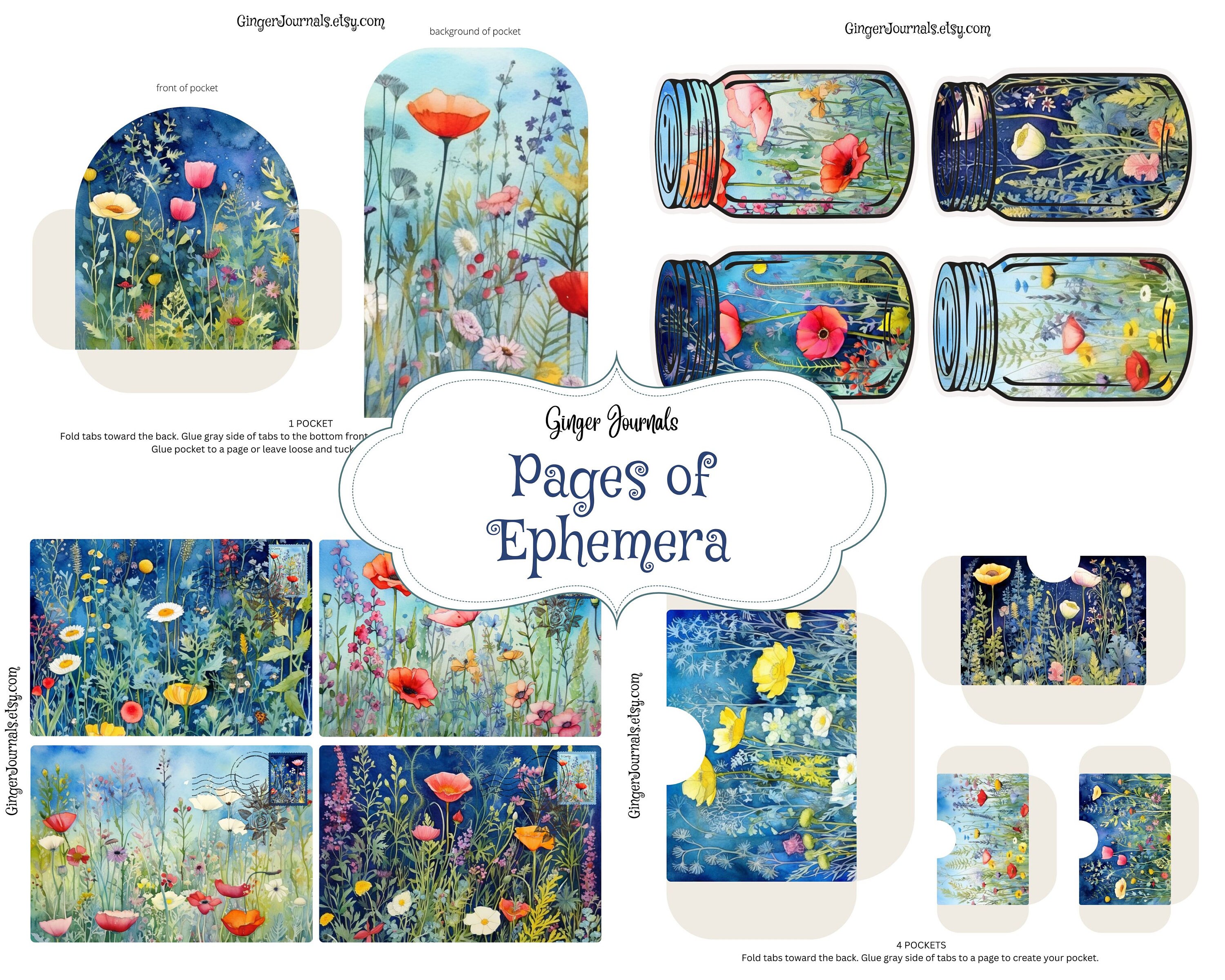 Wildflower Junk Journal Kit, Blue Junk Journal Kit, Junk Journal ...