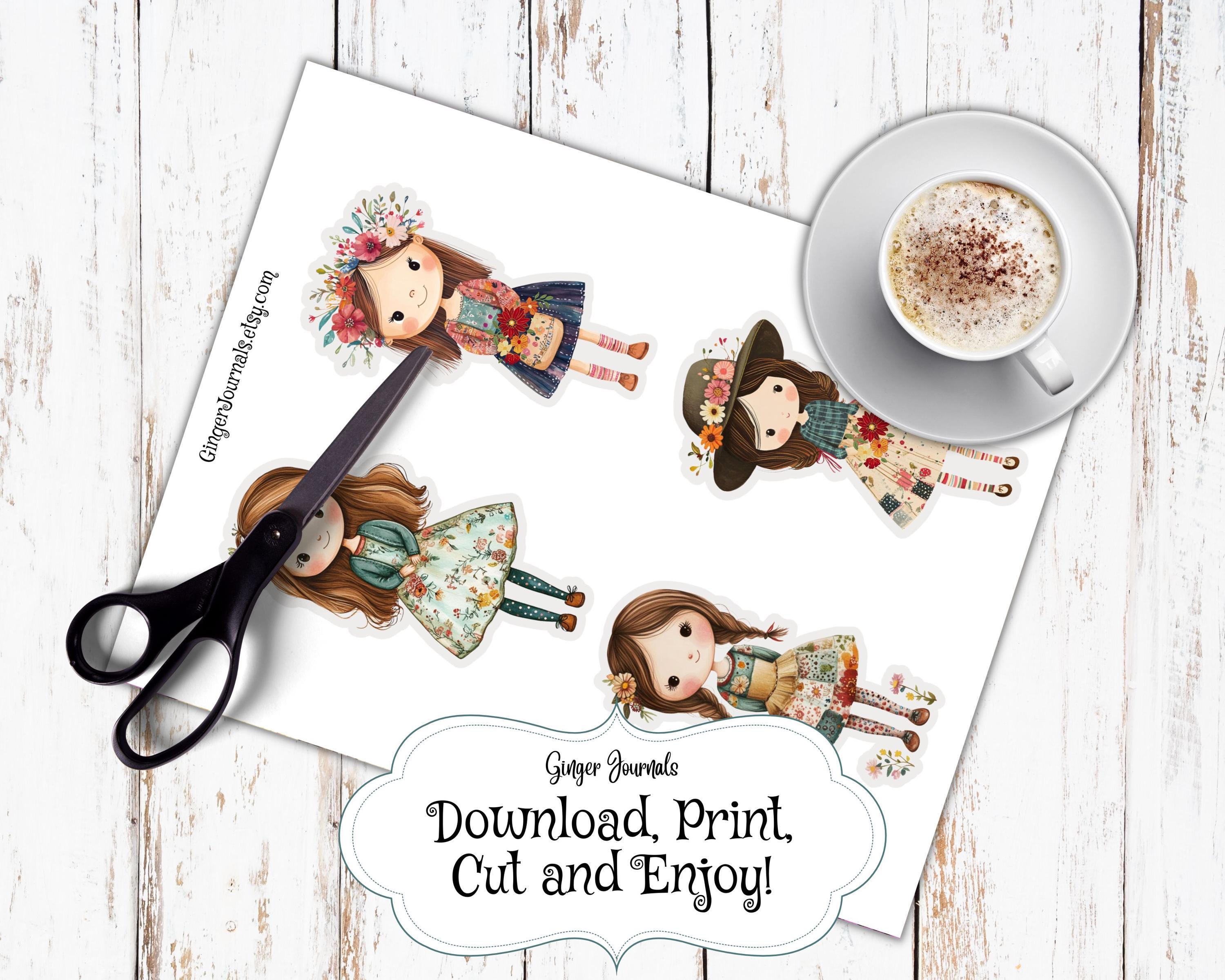 Bohemian Girls Fussy Cuts, Cute as A Button, Junk Journal Kit, Boho ...